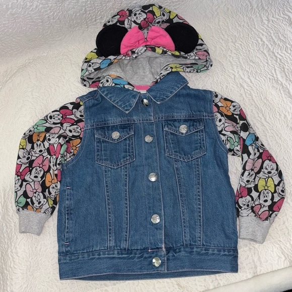 Disney | Jackets & Coats | Disney Minnie Mouse Ears Hoodie Denim Jacket ...